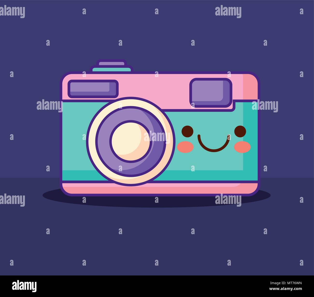 kawaii photographic camera icon over purple background, colorful design ...