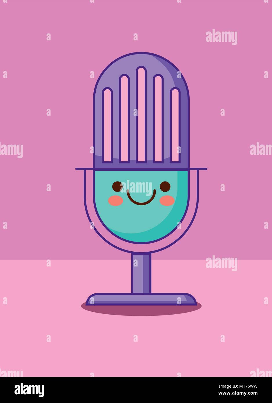 kawaii microphone over pink background, colorful design. vector ...