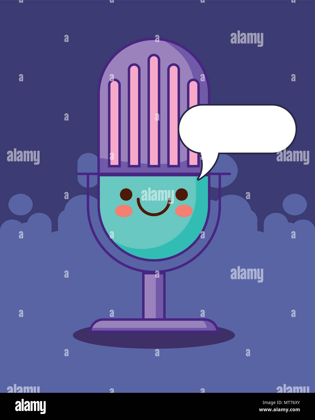 kawaii microphone and speech bubble over purple background, colorful ...