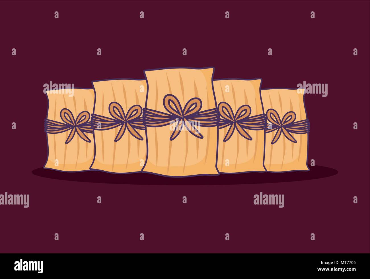 Mexican tamales over red background, colorful design. vector ...