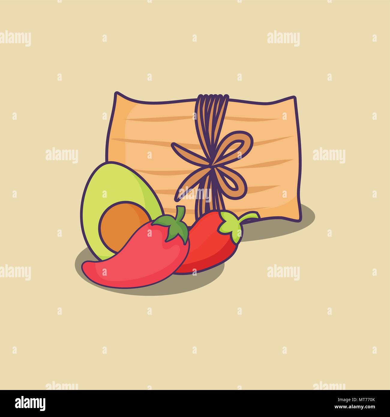 Mexican tamales with avocado and chili pepper over yellow background ...