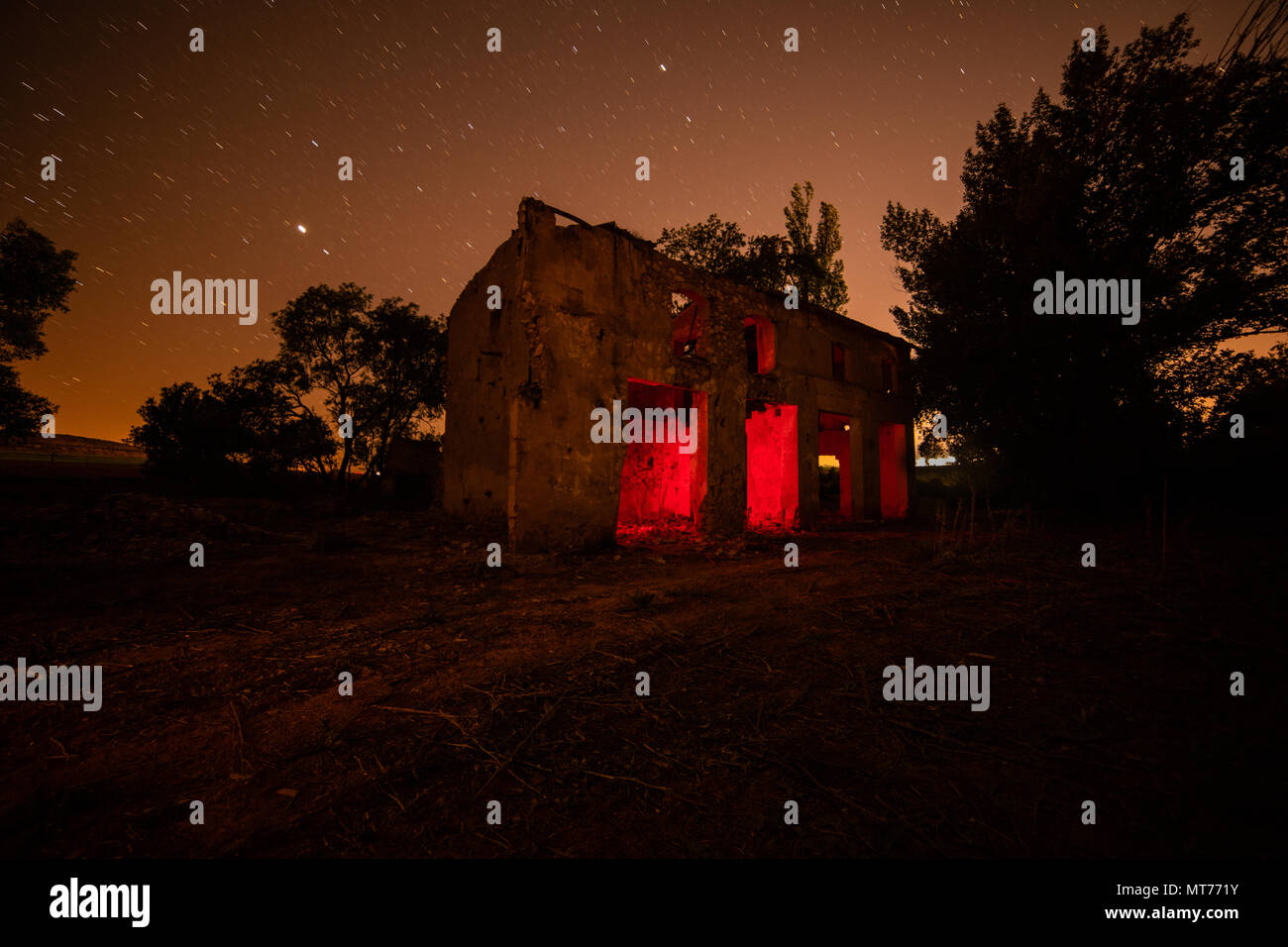Photography of long exposure in an abandoned house and illuminated ...