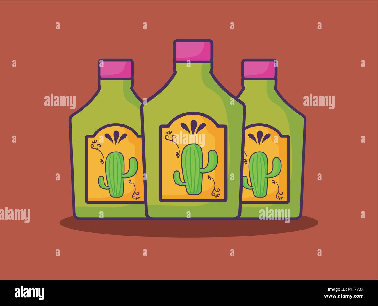 tequila bottles over orange background, colorful design Stock Vector ...