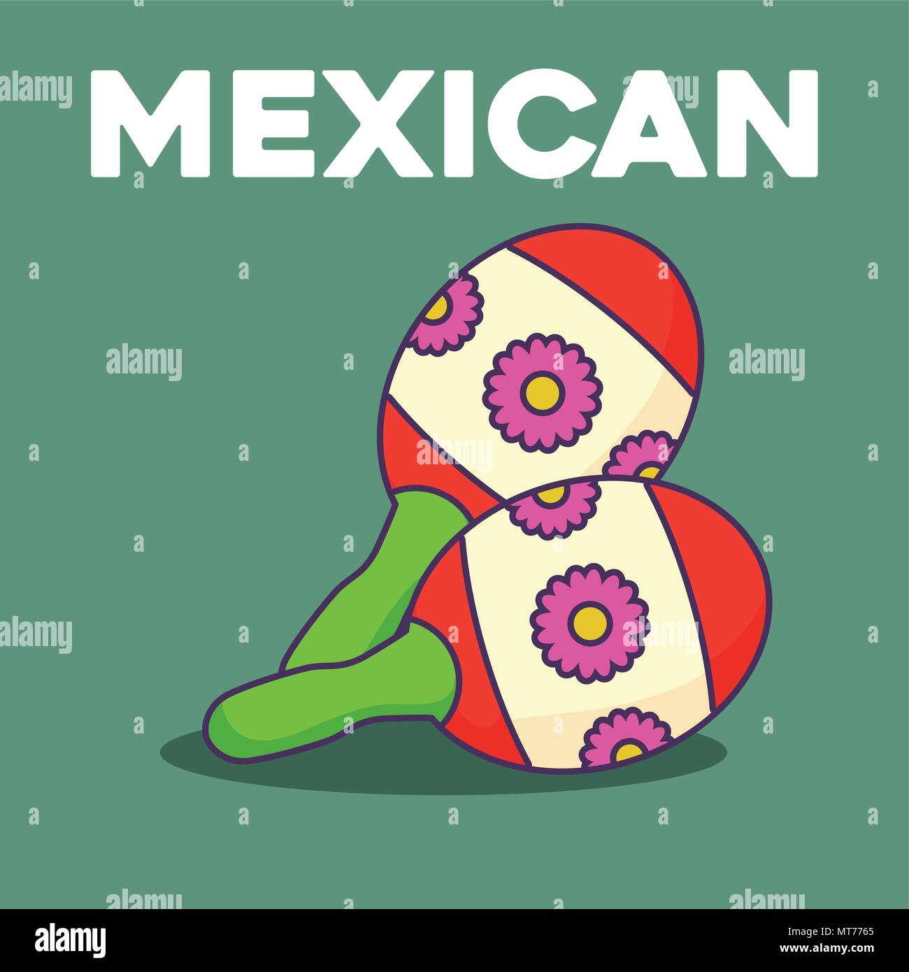 Mexican maracas over green background, colorful design. vector ...