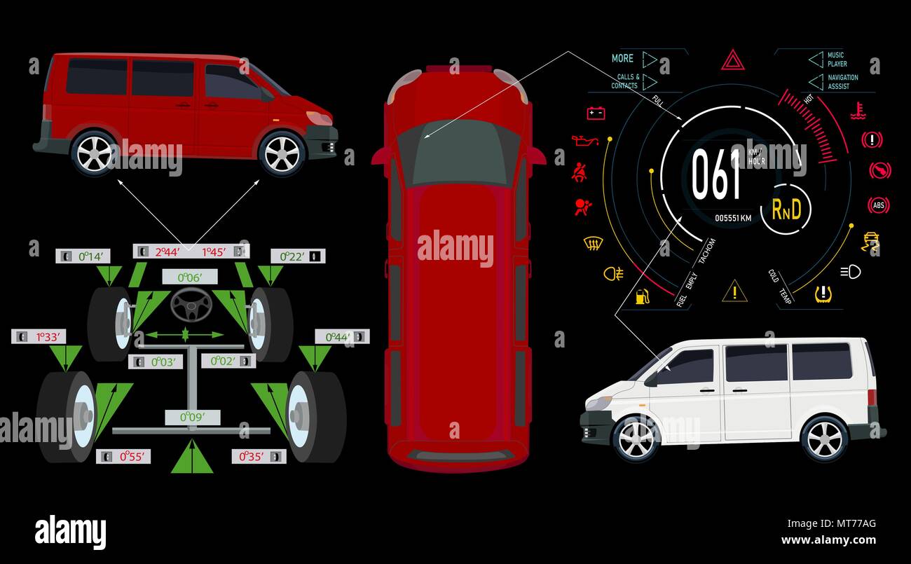 Car service. Bus. Digital automotive dashboard of a modern car. Graphic ...