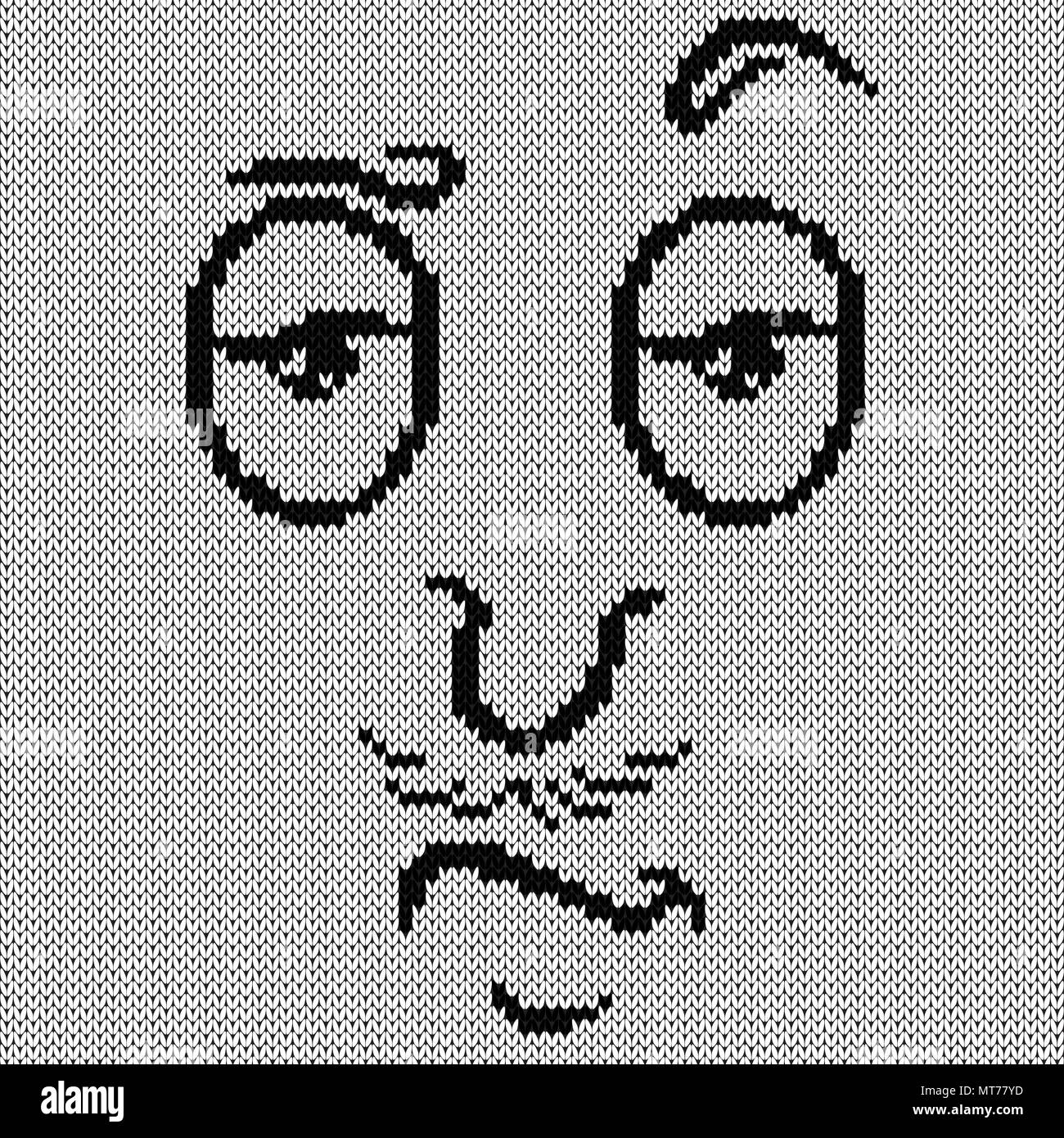 Black contour of distrustful grimace with mustache on the white ...