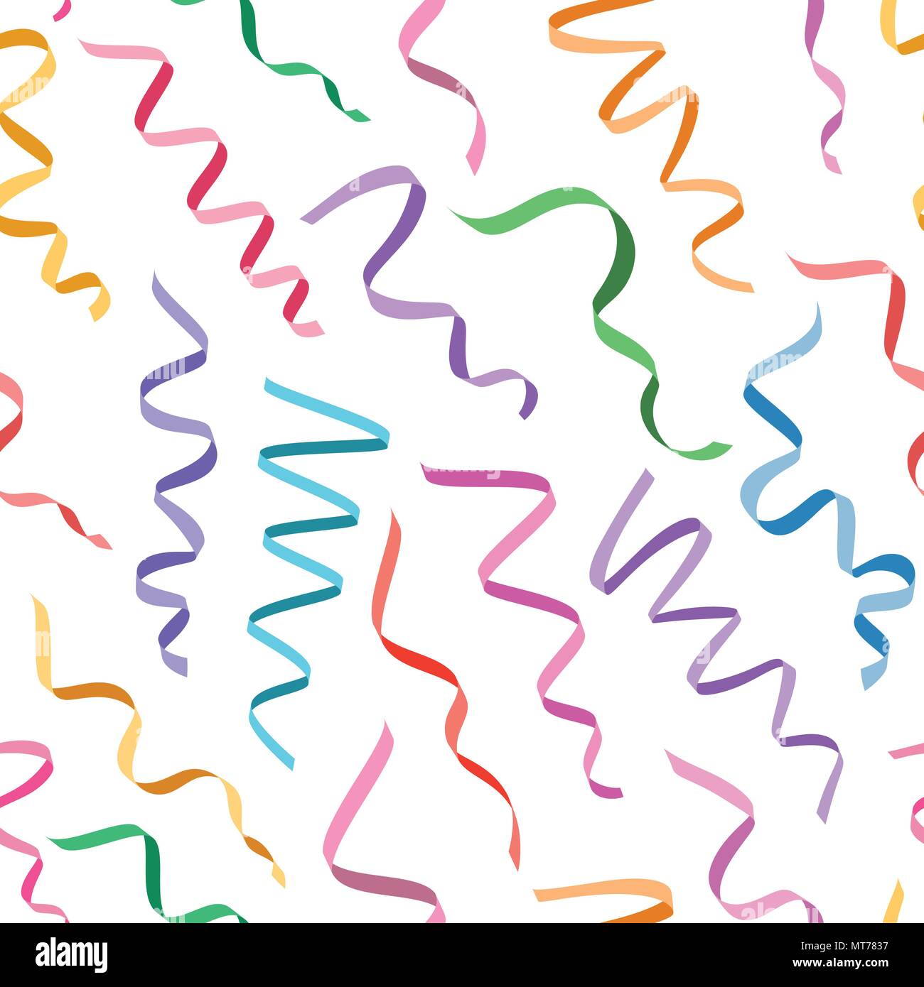Seamless decorative patern with serpentines, colorful ribbons without ...