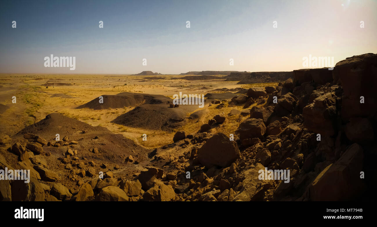 Rocky landscape at Sahara desert near Tchirozerine region at Agadez ...