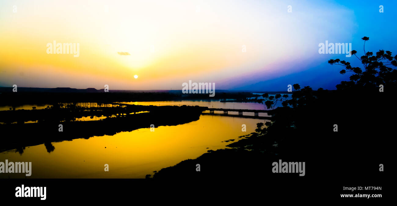 Aerial view to Niger river in Niamey at sunset, Niger Stock Photo - Alamy