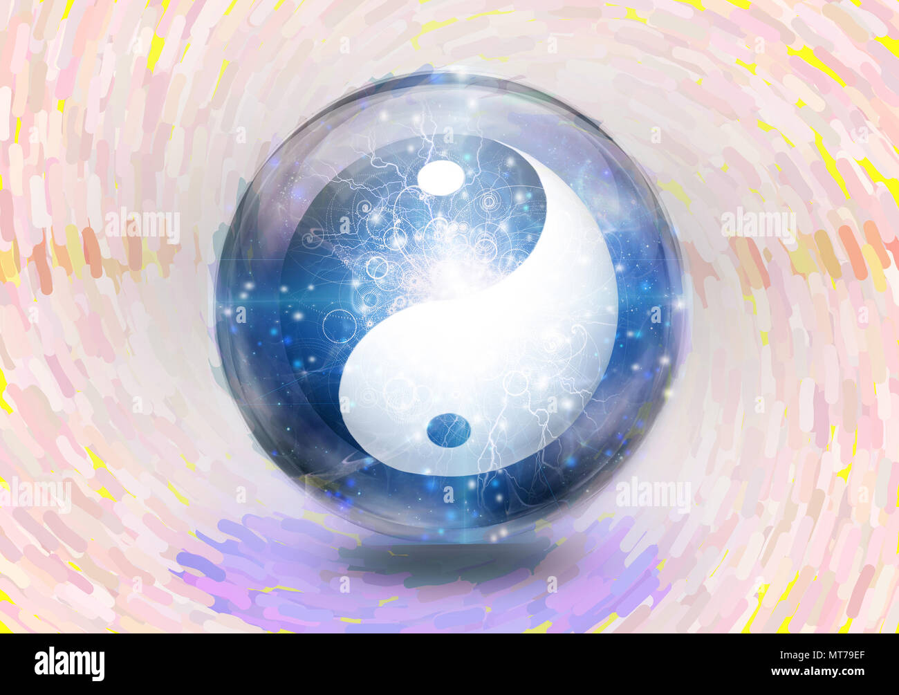 Yin Yang symbol is contained inside of glass sphere. 3D rendering Stock ...