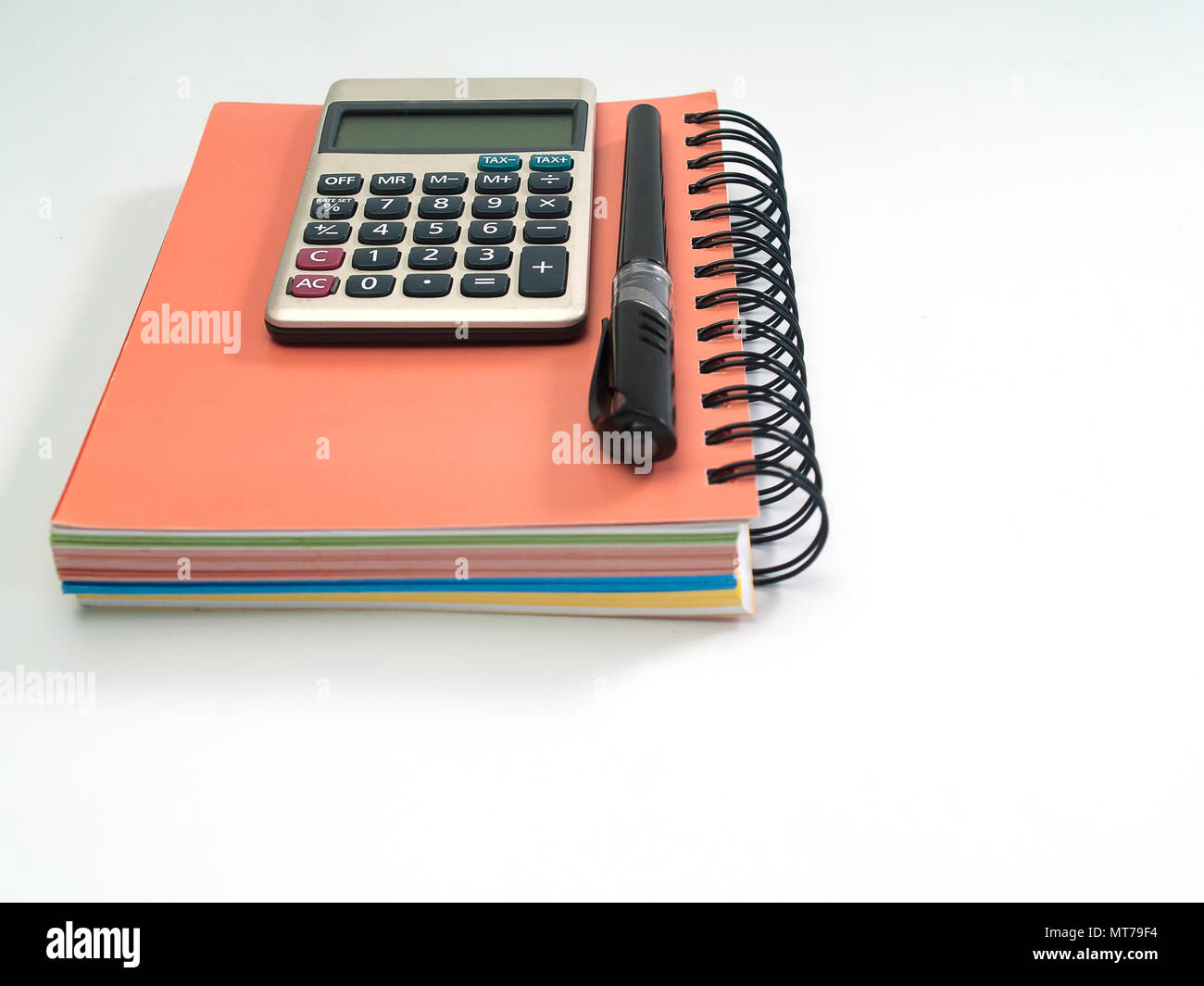 diary ,Pen and note-taking , calculator , On a white background Stock ...