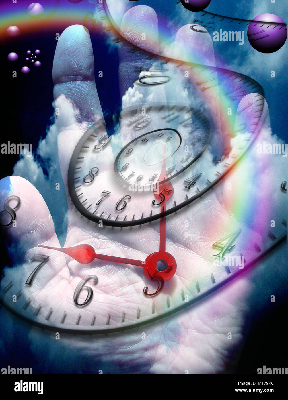 Human hand with time elements Stock Photo - Alamy