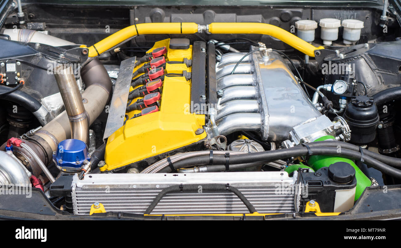 Tuned turbo nitrous oxide engine in car Stock Photo - Alamy