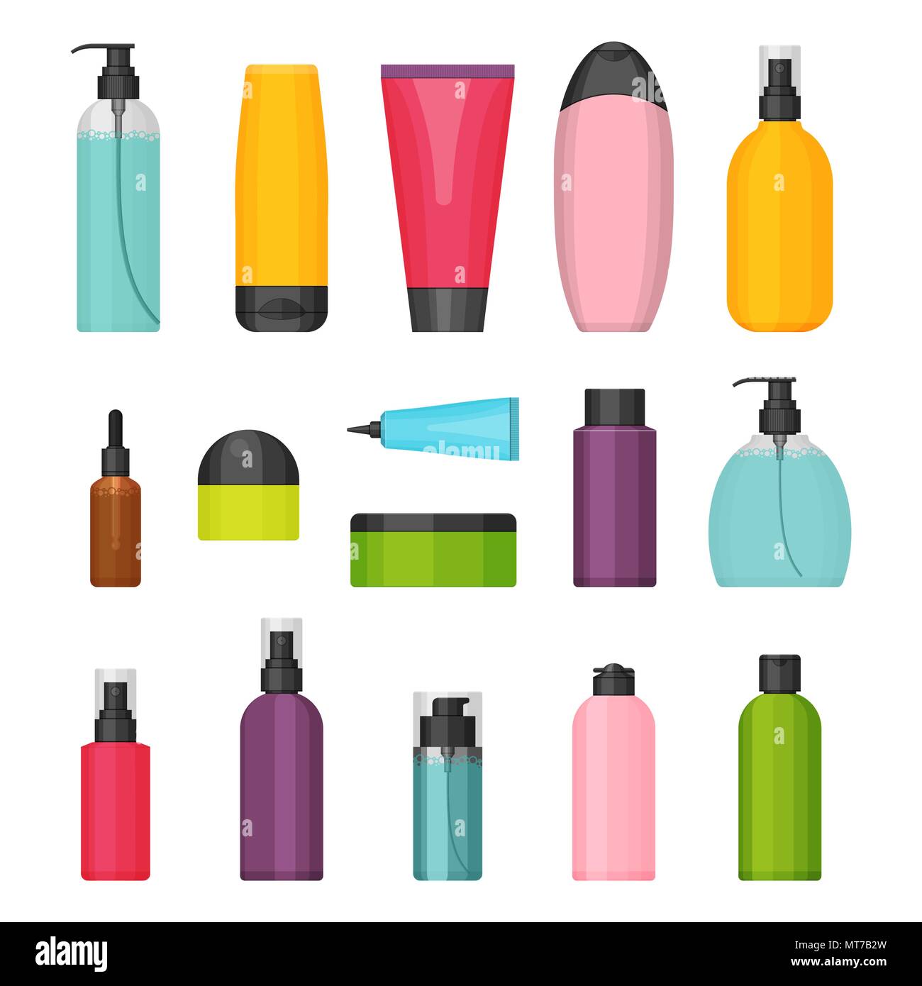 Set of vector flat colorful cosmetic bottles Stock Vector Image & Art ...