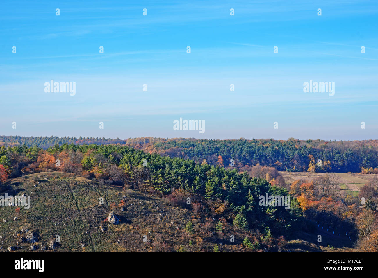 View on the beautiful colorful autumn landscape of the hills and ...