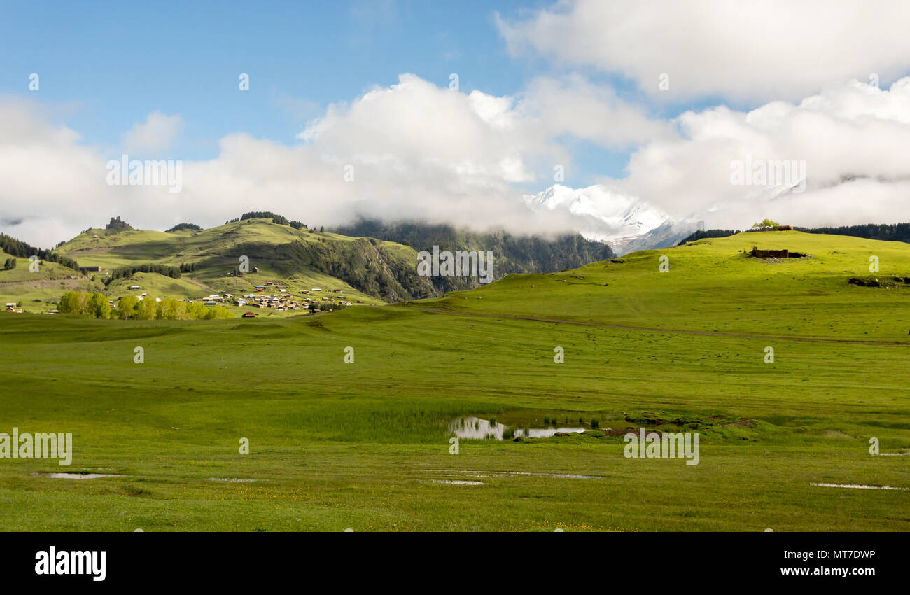 Small mountain village Omalo in the morning. Georgia, Tusheti Stock ...