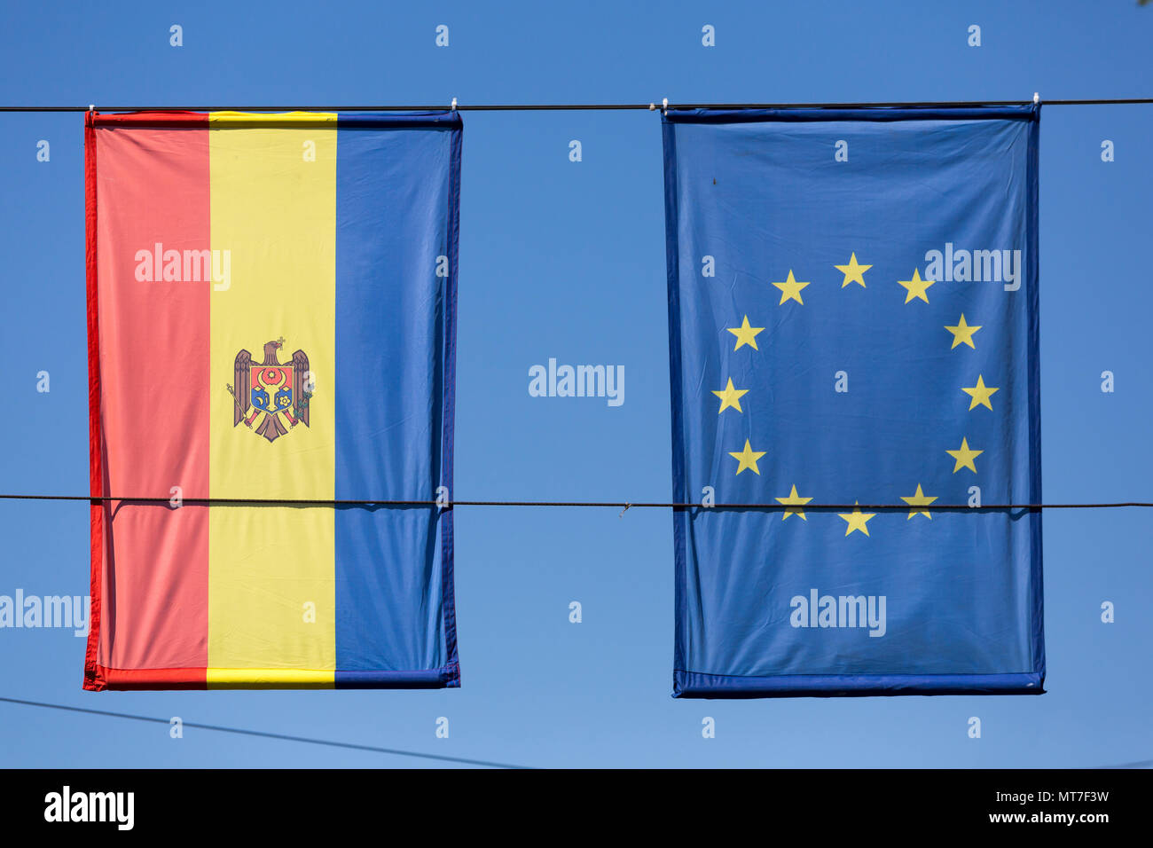 Chisinau, Moldova, Moldova flag and EU flag Stock Photo - Alamy