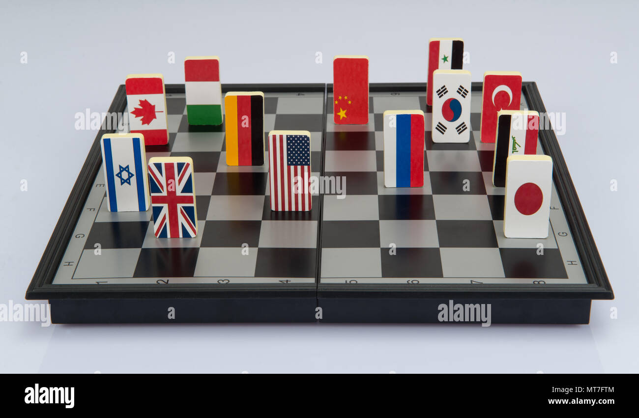 Symbols of the countries on the chess Board. Conceptual photo ...