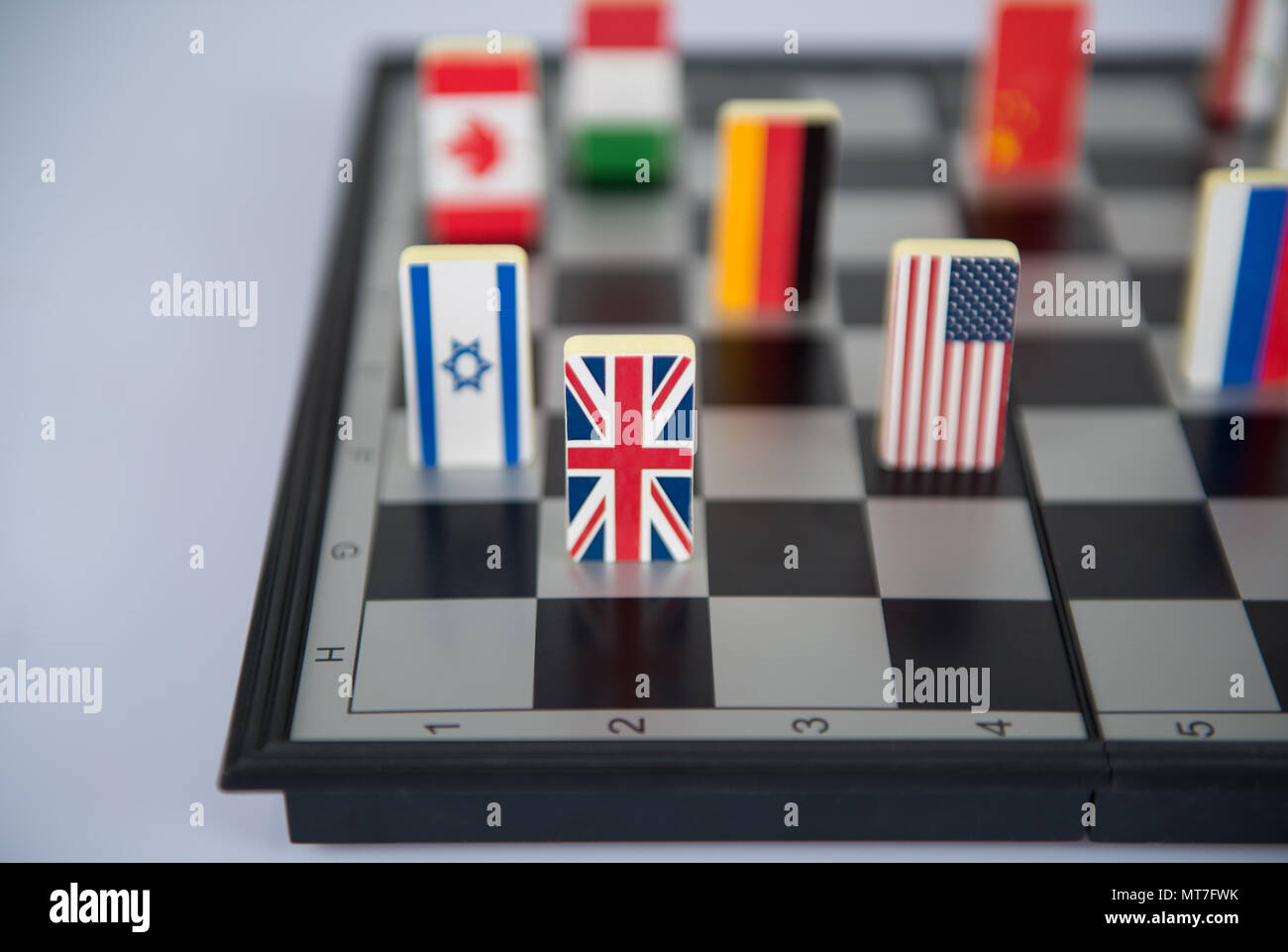 Symbols of the countries on the chess Board. Conceptual photo ...
