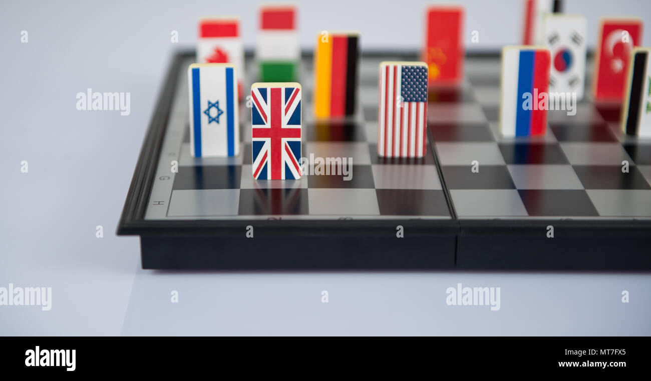 Symbols of the countries on the chess Board. Conceptual photo ...