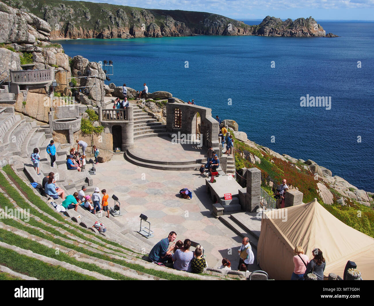 View of the Minack Theatre, which was carved out of the cliffs by ...