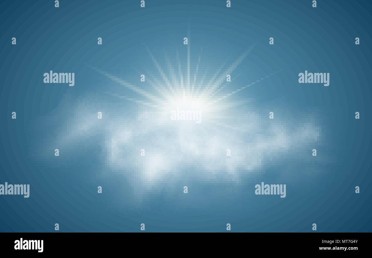 Realistic sun with clouds. Sunlight. Sun rays. Transparent clouds ...