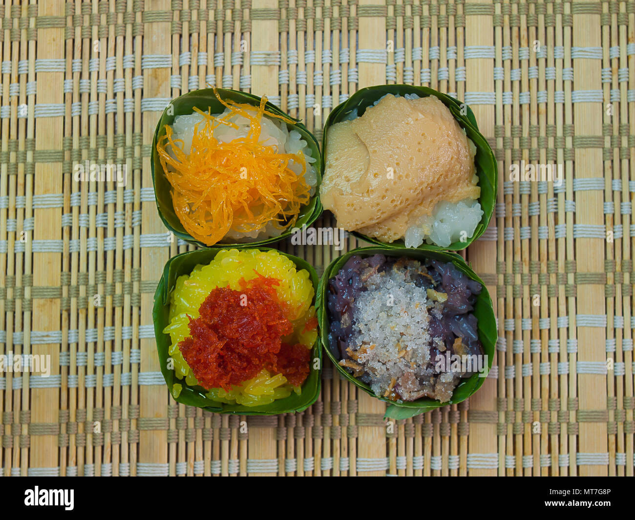 Sweet sticky rice with shrimp topping , and others Stock Photo - Alamy