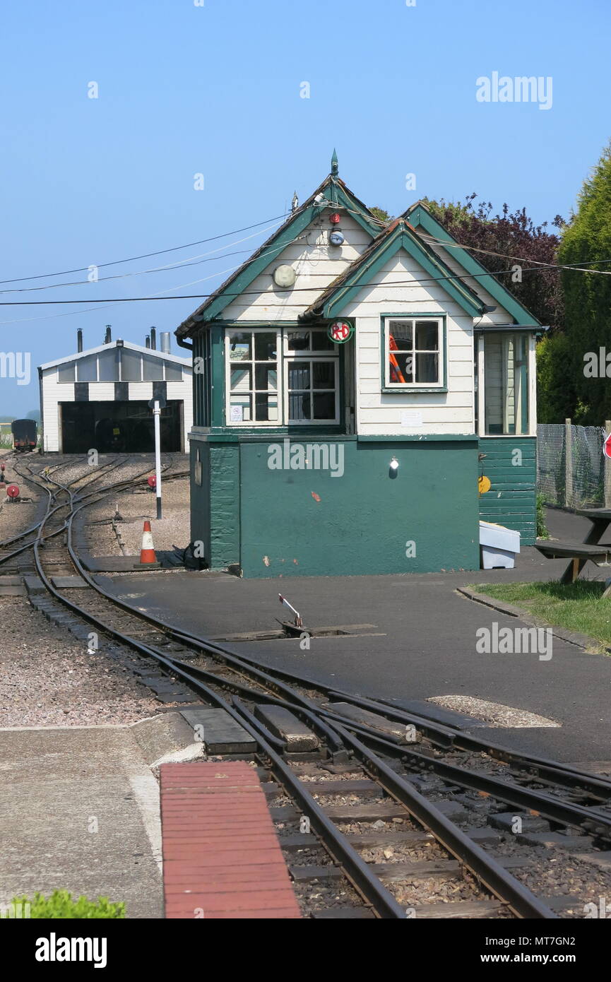 A view of the signal box at New Romney station on the Romney, Hythe ...