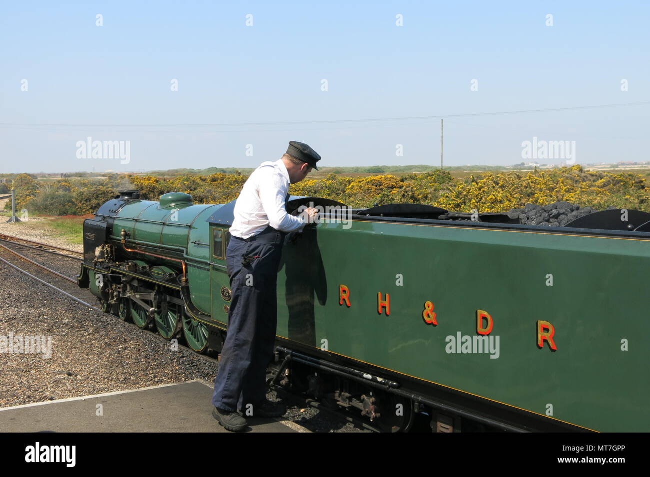 Steam locomotive Typhoon at New Romney station on the Romney, Hythe ...