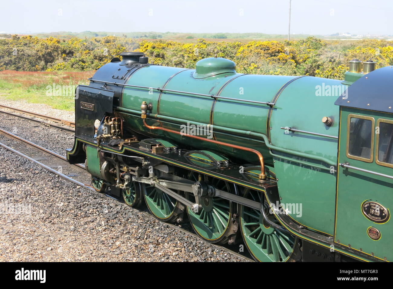 Steam locomotive Typhoon at New Romney station on the Romney, Hythe ...