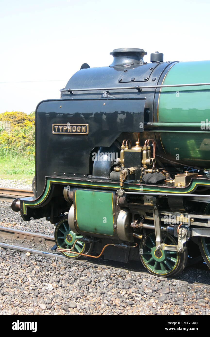 Steam locomotive Typhoon at New Romney station on the Romney, Hythe ...