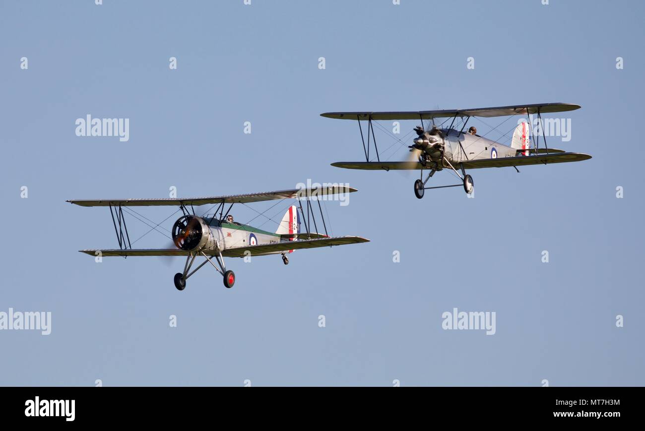 1928 Hawker Tomtit flying in formation with a 1931 Avro 621 Tutor at ...