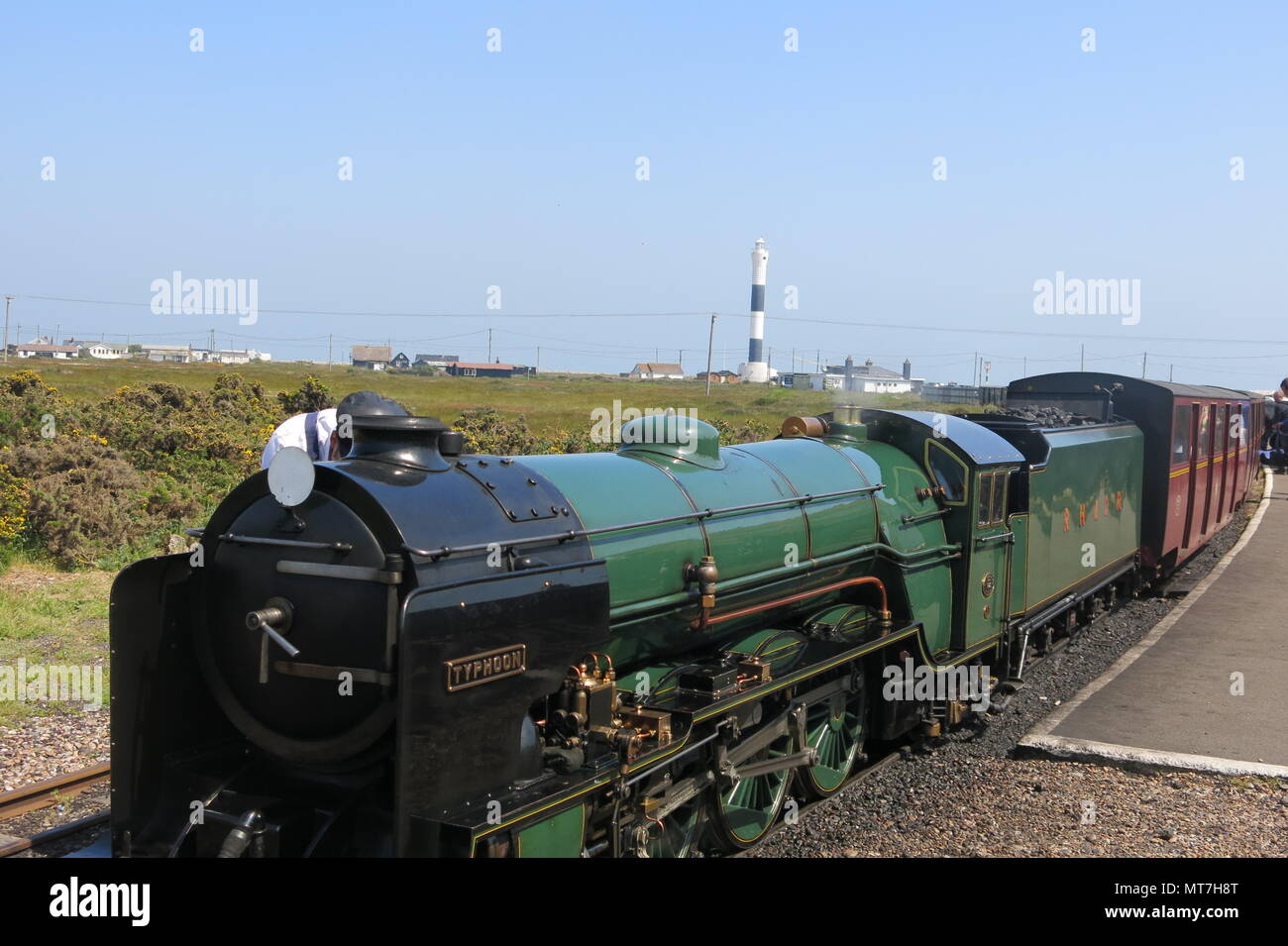 Steam locomotive Typhoon at New Romney station on the Romney, Hythe ...