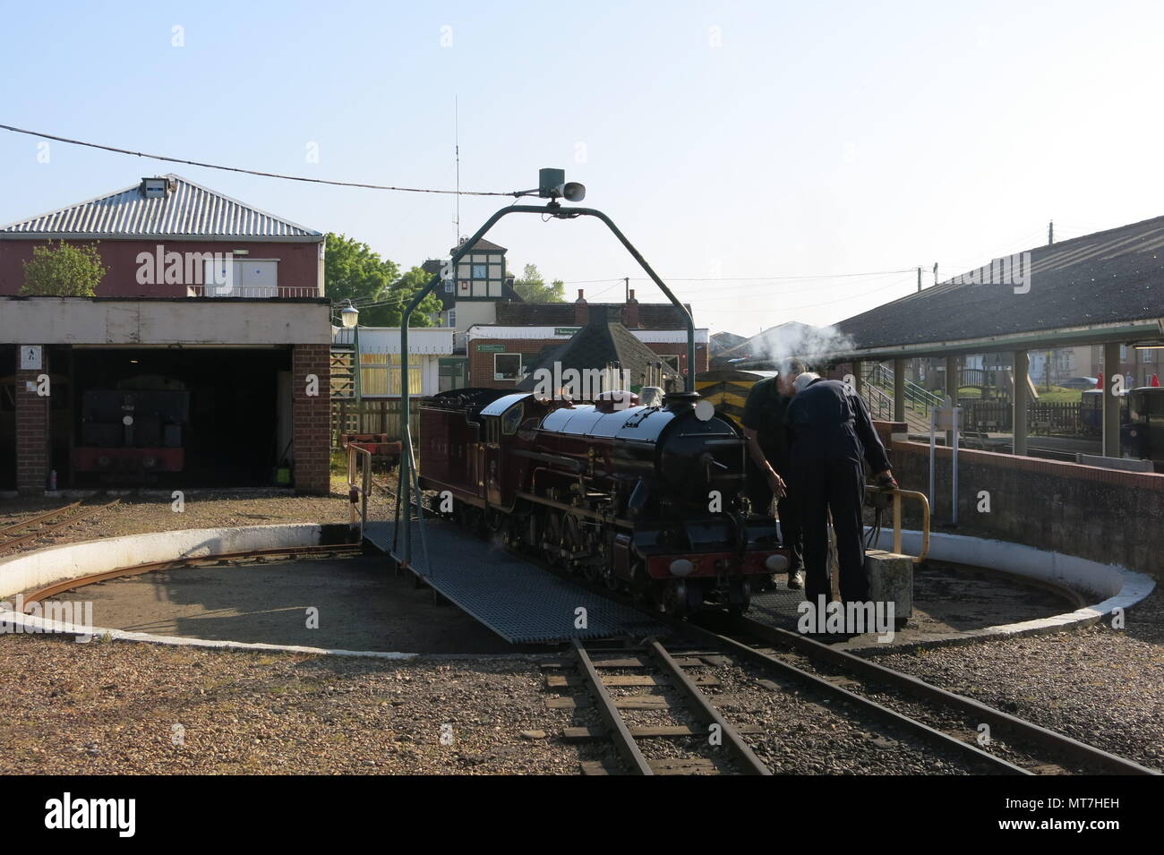 The steam locomotive Hercules on the turntable at New Romney station ...