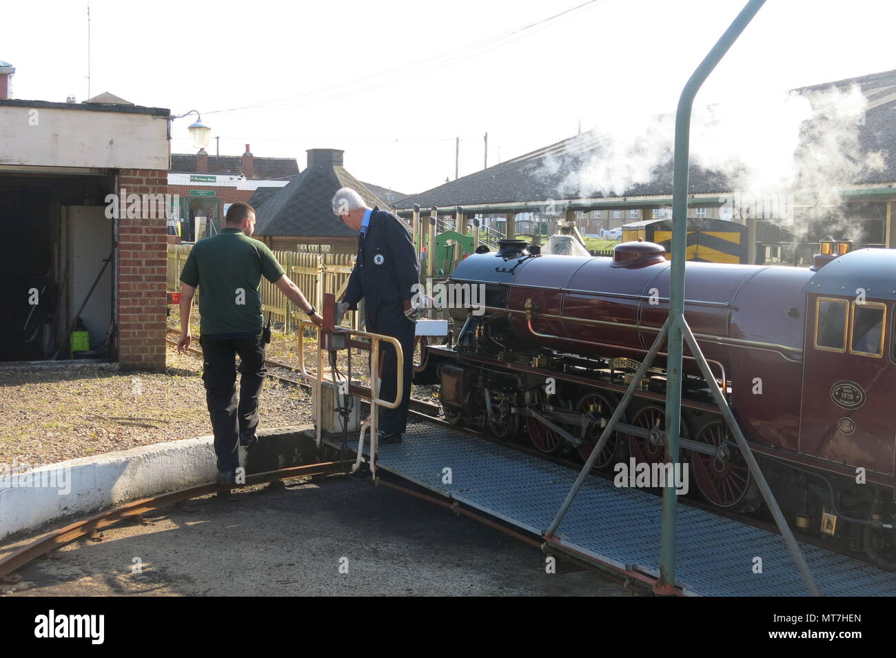 The steam locomotive Hercules on the turntable at New Romney station ...