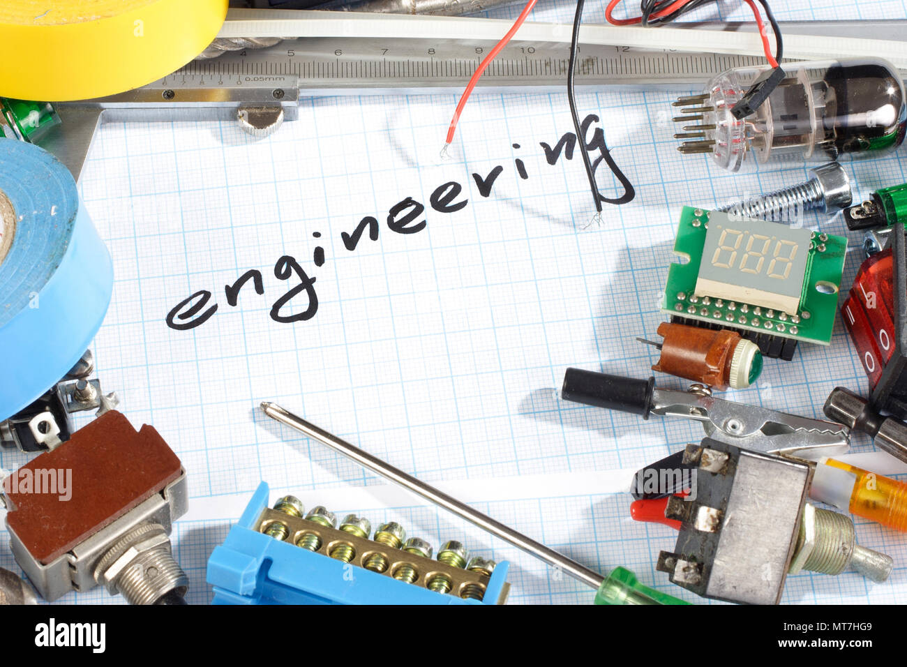 Do it yourself - old retro radio electronic parts vintage background ...