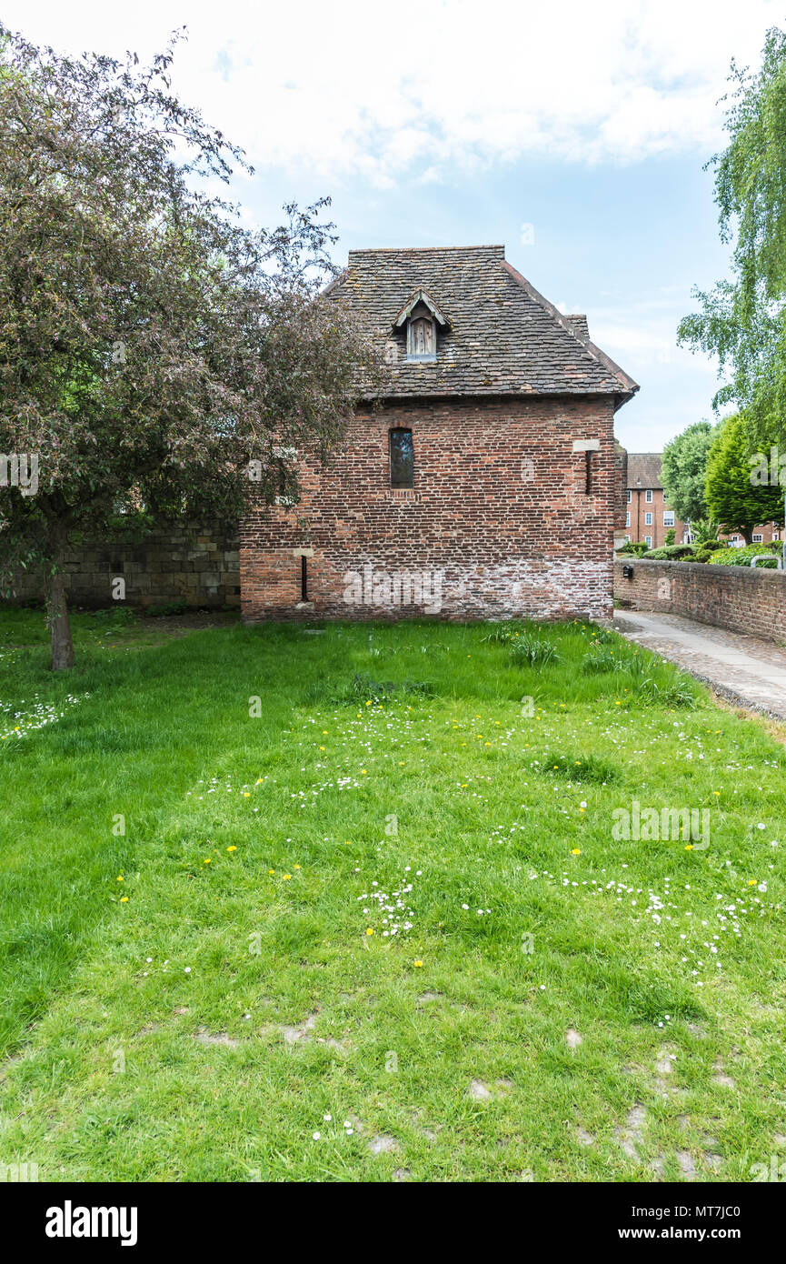 Street scene at the Red Tower, a toll gate tower on the city wall ...