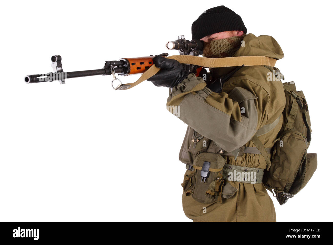 sniper with SVD sniper rifle isolated on white background Stock Photo ...