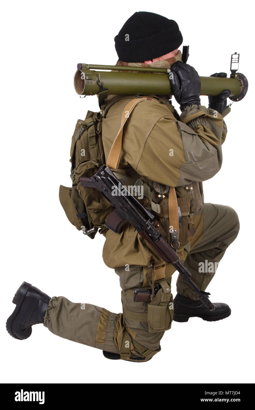 mercenary with bazooka gun isolated on white Stock Photo - Alamy