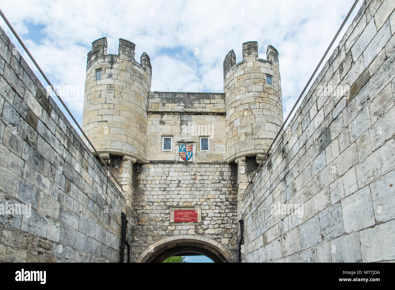 Street scene at Walmgate Bar and Barbican Tower, one of the original ...