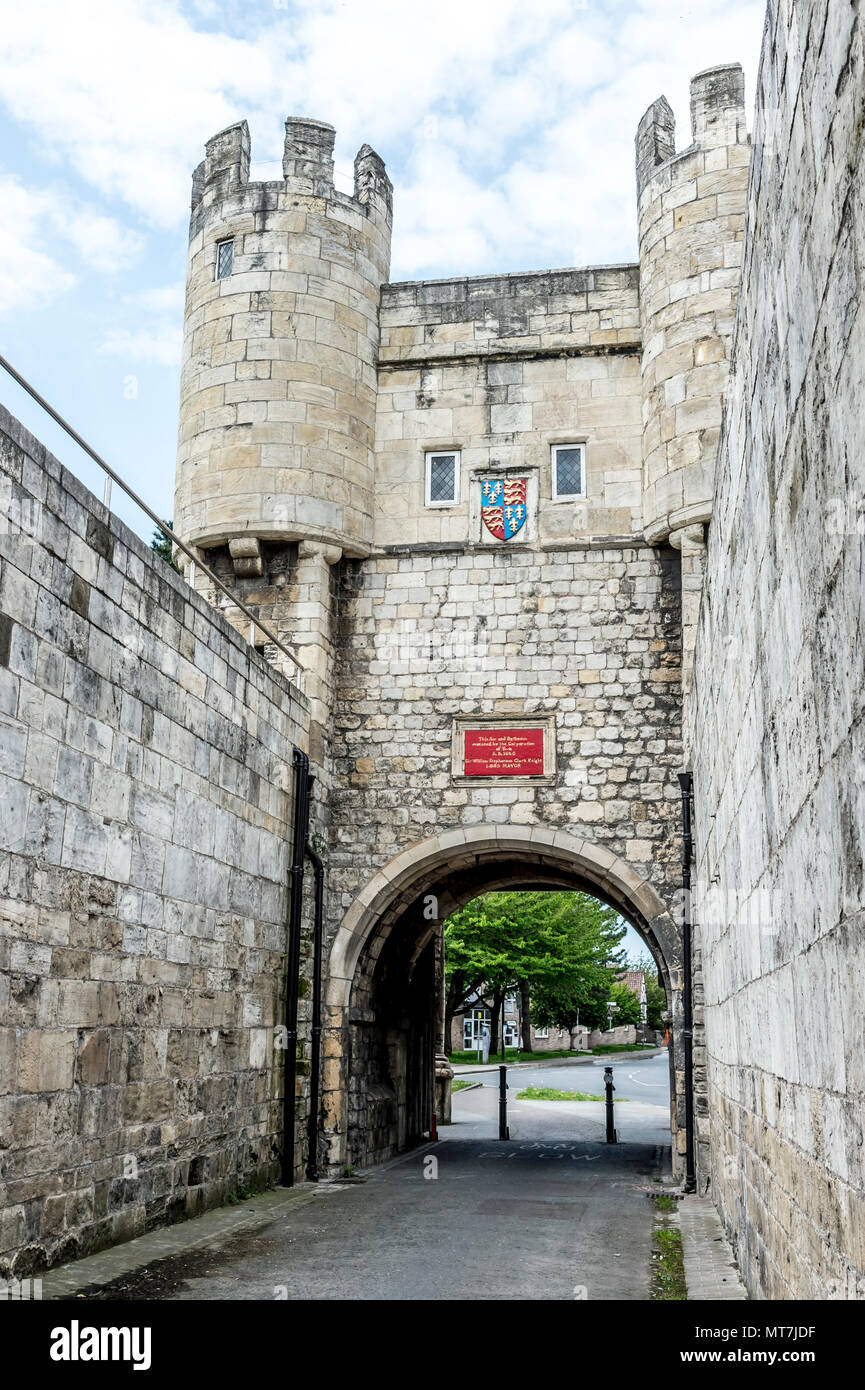Street scene at Walmgate Bar and Barbican Tower, one of the original ...