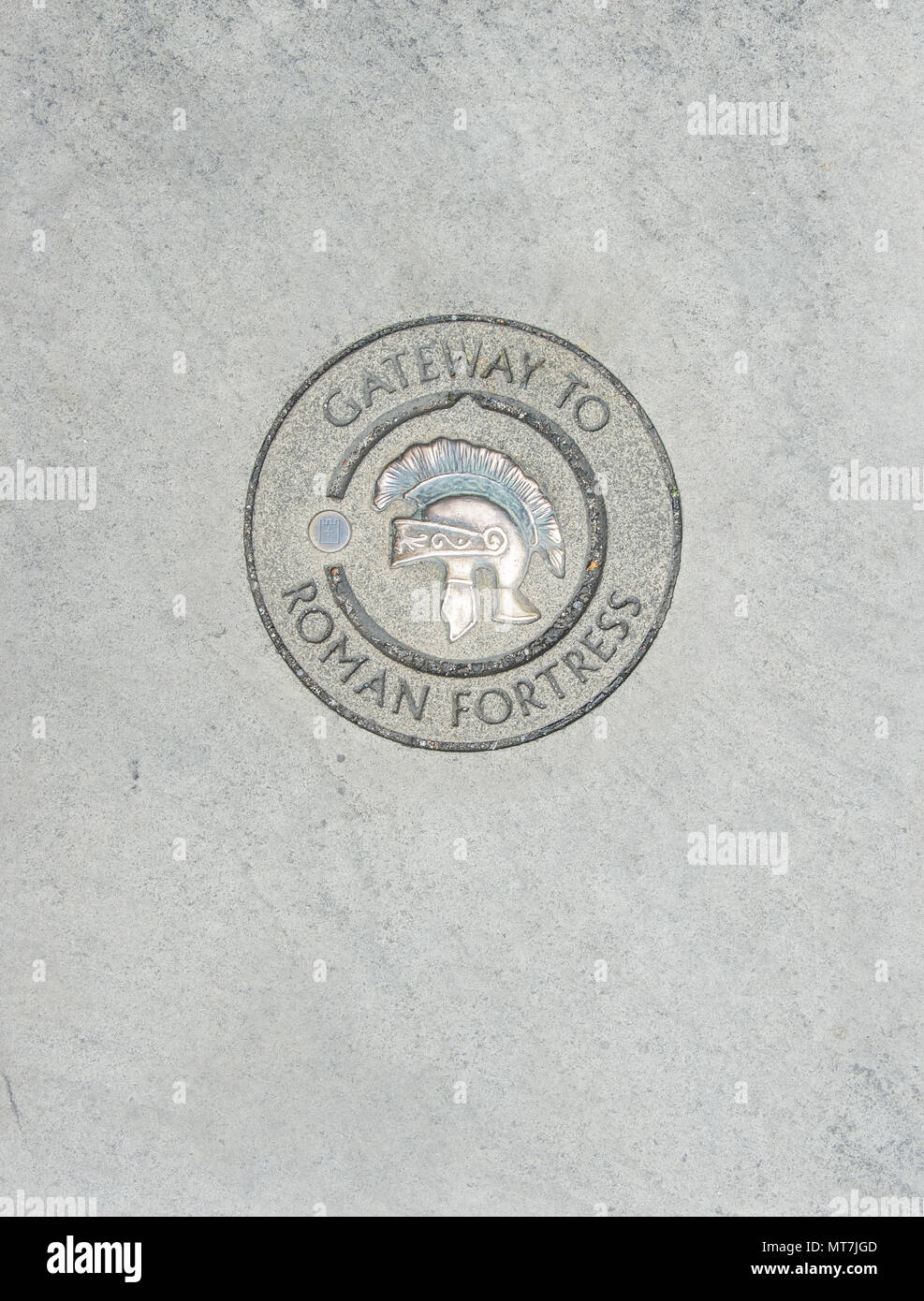 Street scene in the city of York with footpath markers on the ramparts ...