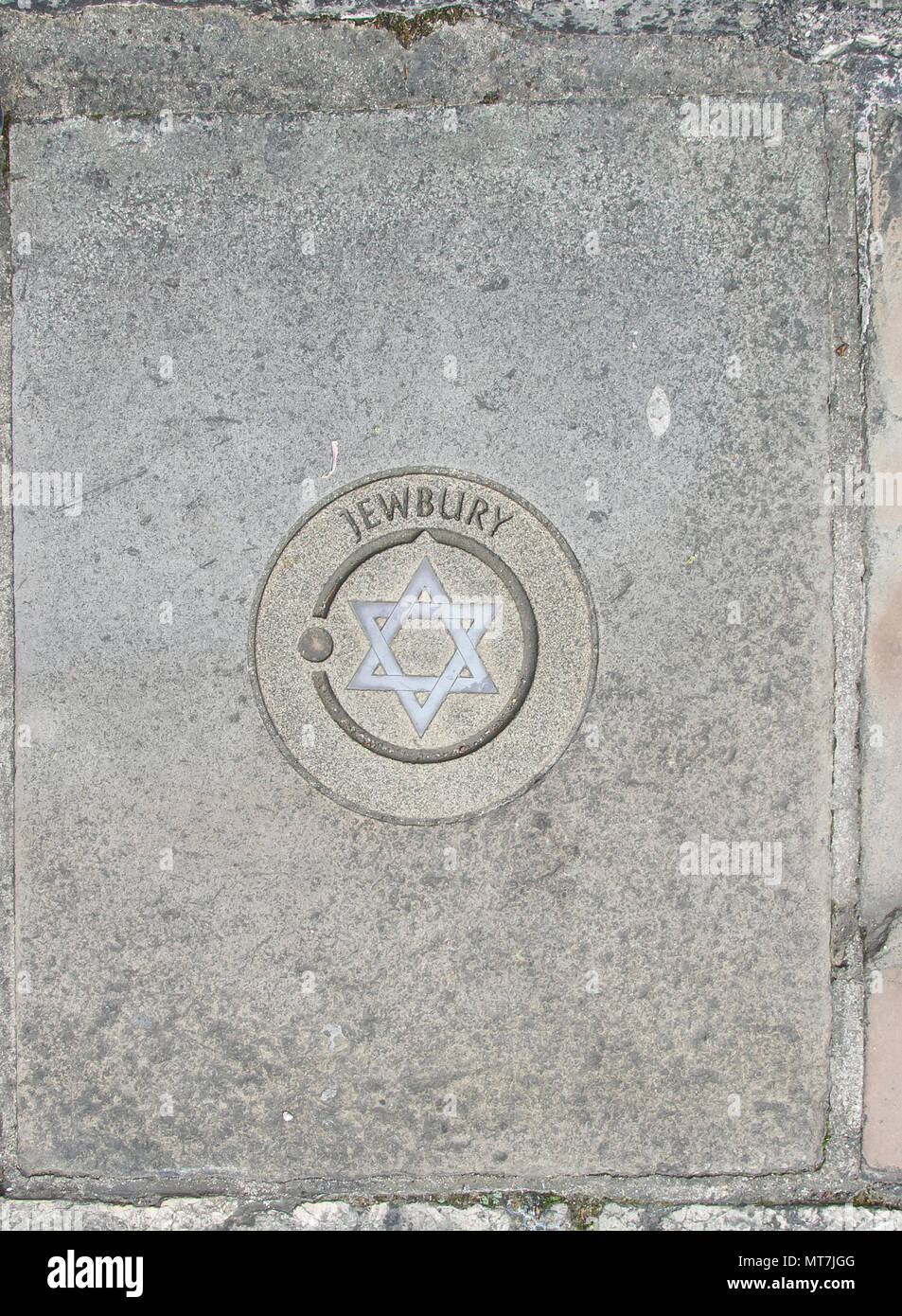 Street scene in the city of York with footpath markers on the ramparts ...