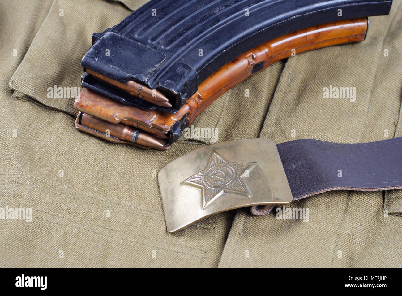 vintage buckle on USSR Soviet Army khaki uniform background Stock Photo ...