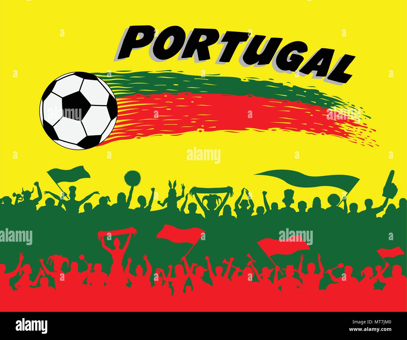 Portugal flag colors with soccer ball and Portuguese supporters ...