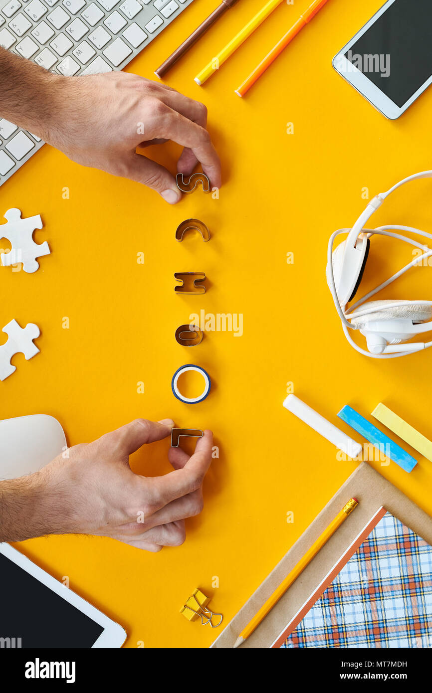 Flat lay school supplies composition hi-res stock photography and ...