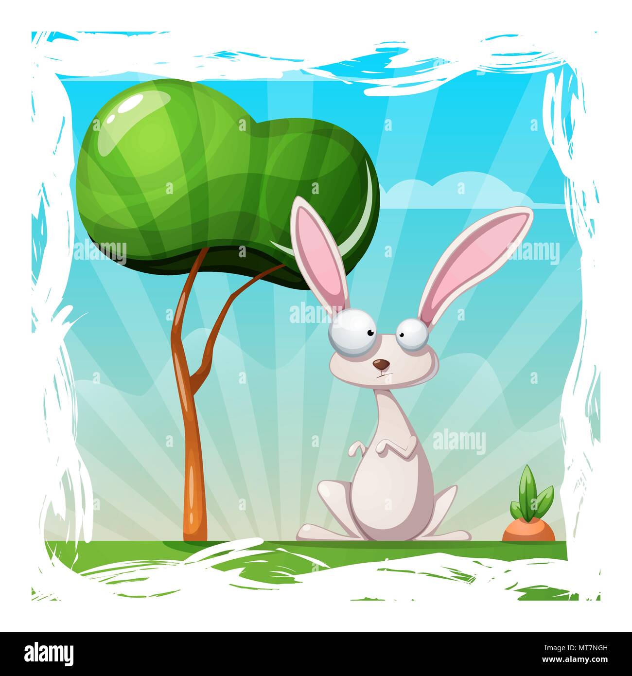 Cartoon summer landscape. Rabbit illustration Stock Vector Image & Art ...