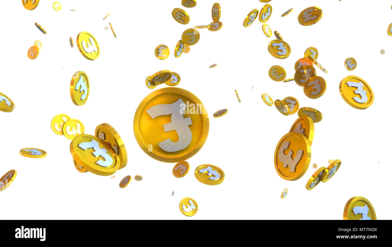 3D illustration of pound coins falling on a white background Stock ...