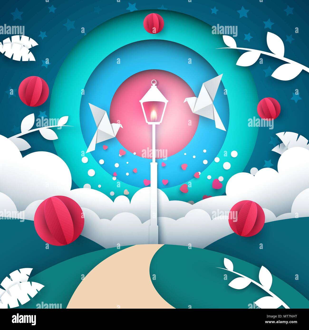 Cartoon paper landscape. Dove illustration Stock Vector Image & Art - Alamy