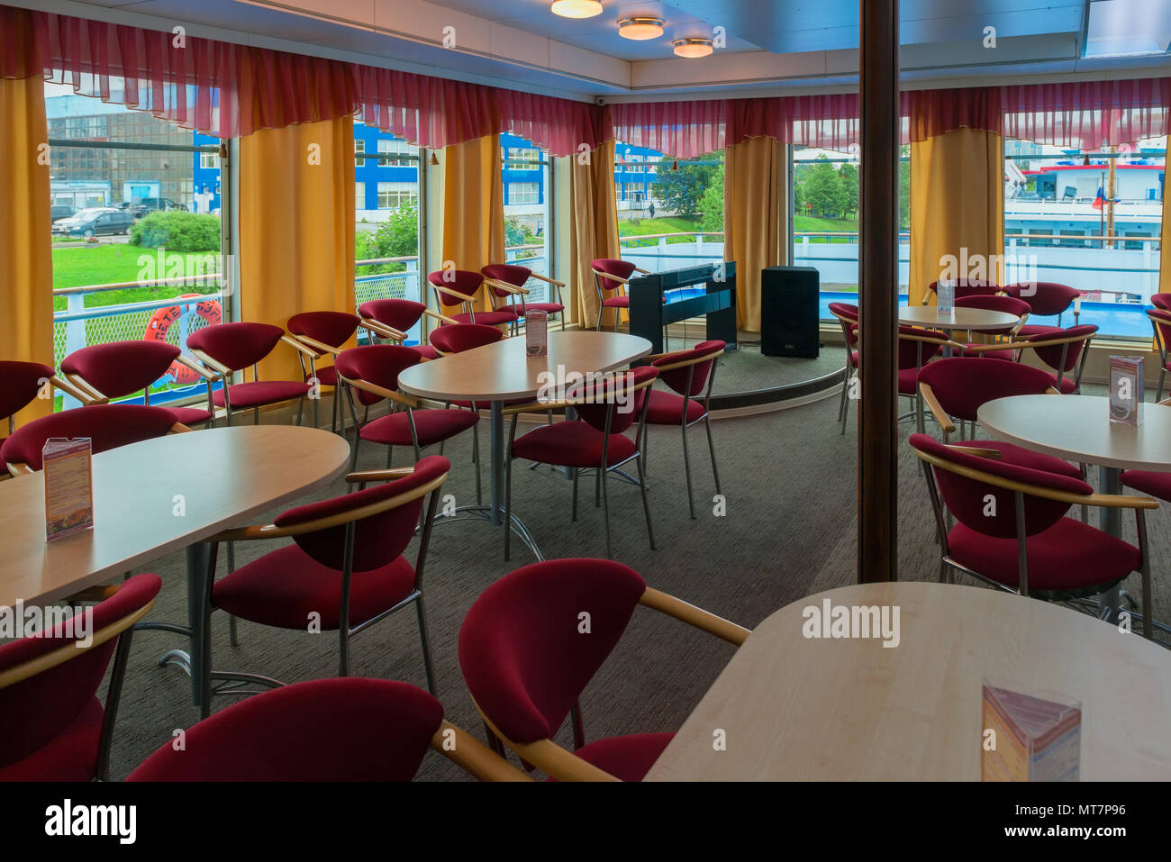 Panorama of bar-restaurant aboard the Cruise Ship. Ships bar has ...